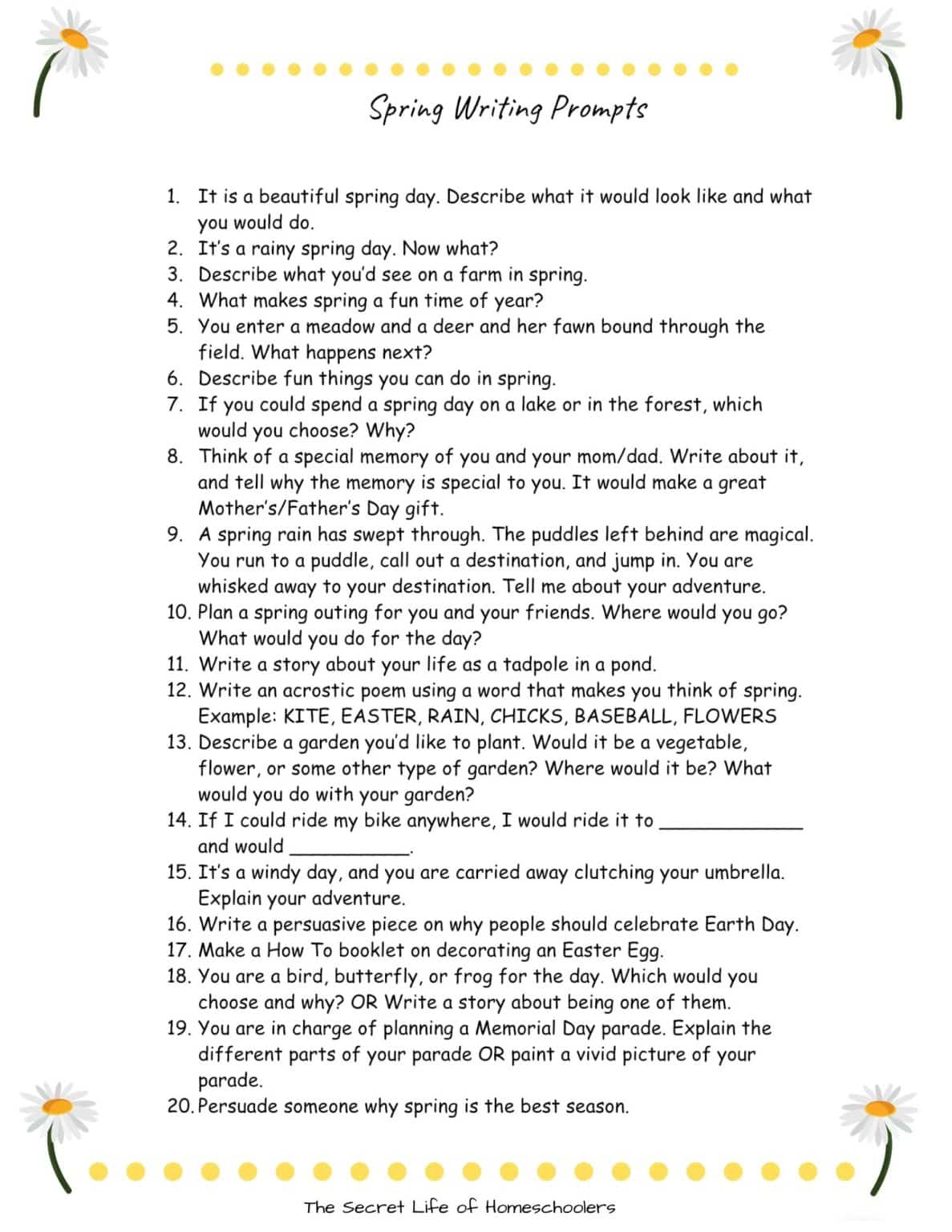 20 Creative Spring Writing Prompts to Use Today - The Secret Life of ...